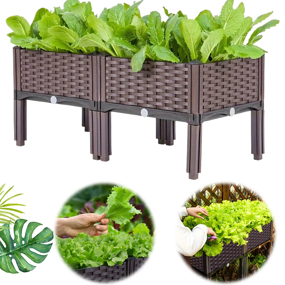 Elevated Plastic Raised Garden Bed Planter Outdoor Planters with Drain ...