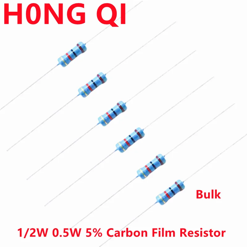 100pcs 1/2w 0.5W 5% Carbon Film Resistor 1R~1M 2.2R 10R 22R 47R 51R 100R 150R 470R 1K 4.7K 10K ...