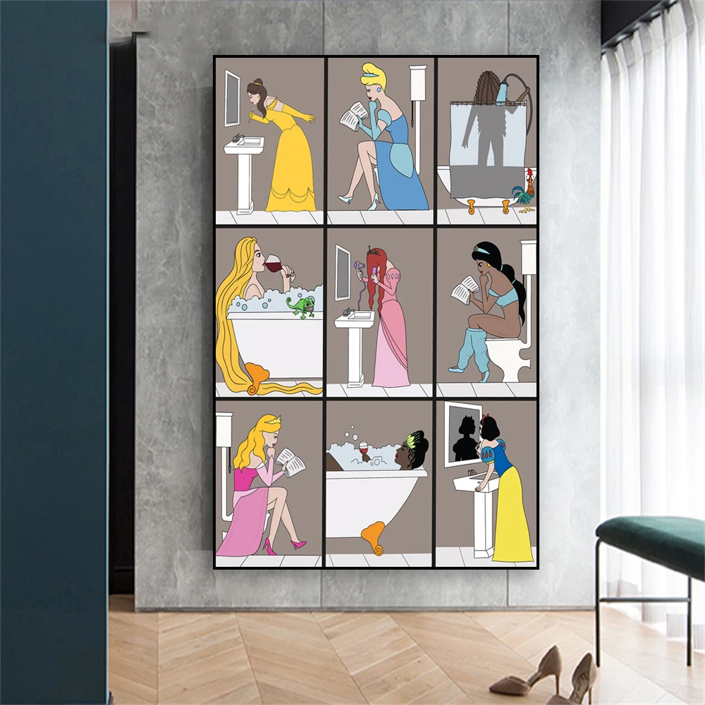 Funny-Disney-Princess-Bathroom-Collage-Print-Poster-Interesting-Toilet ...