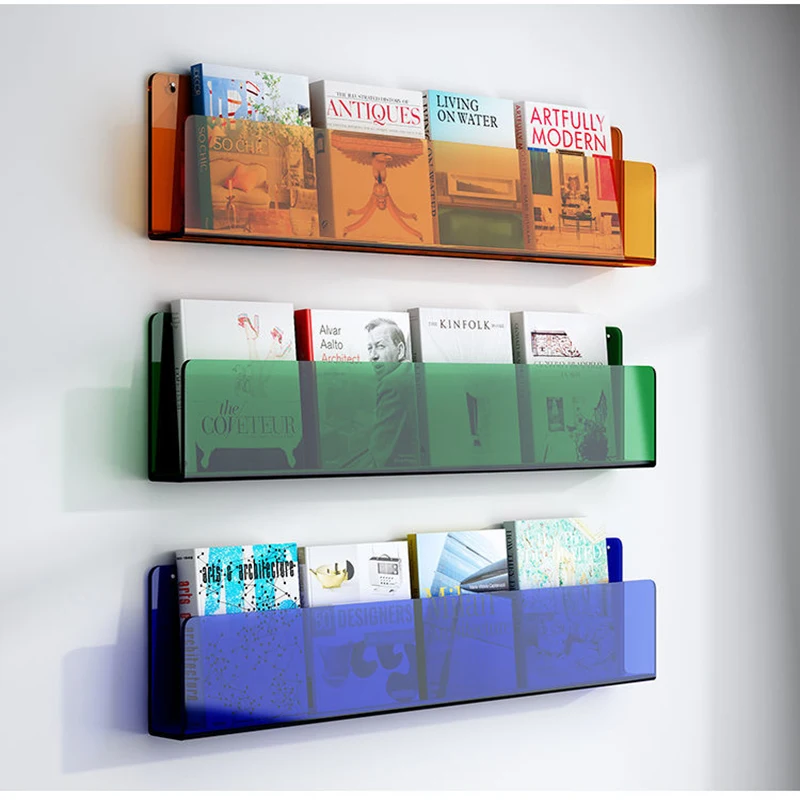 Wall Mount Acrylic Magazine Holder Floating Bookshelf Organizer Folder ...