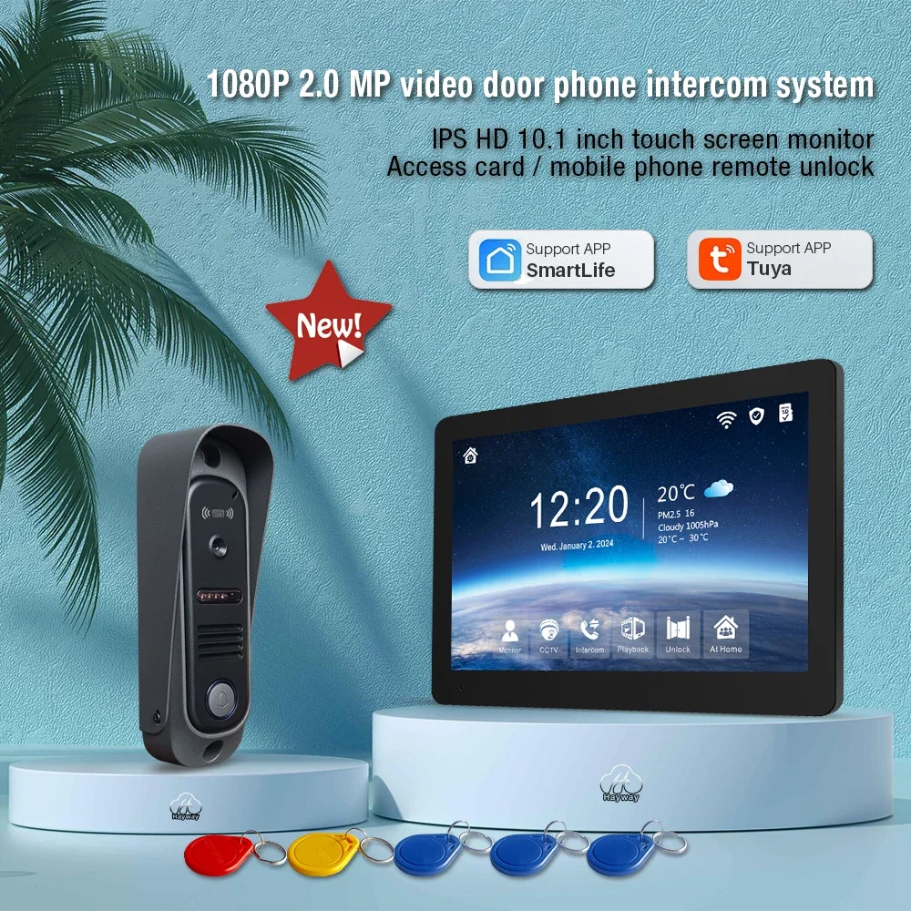 Комплект видеодомофона Tuya Wireless IPS 10 дюймов с сенсорным экраном ...