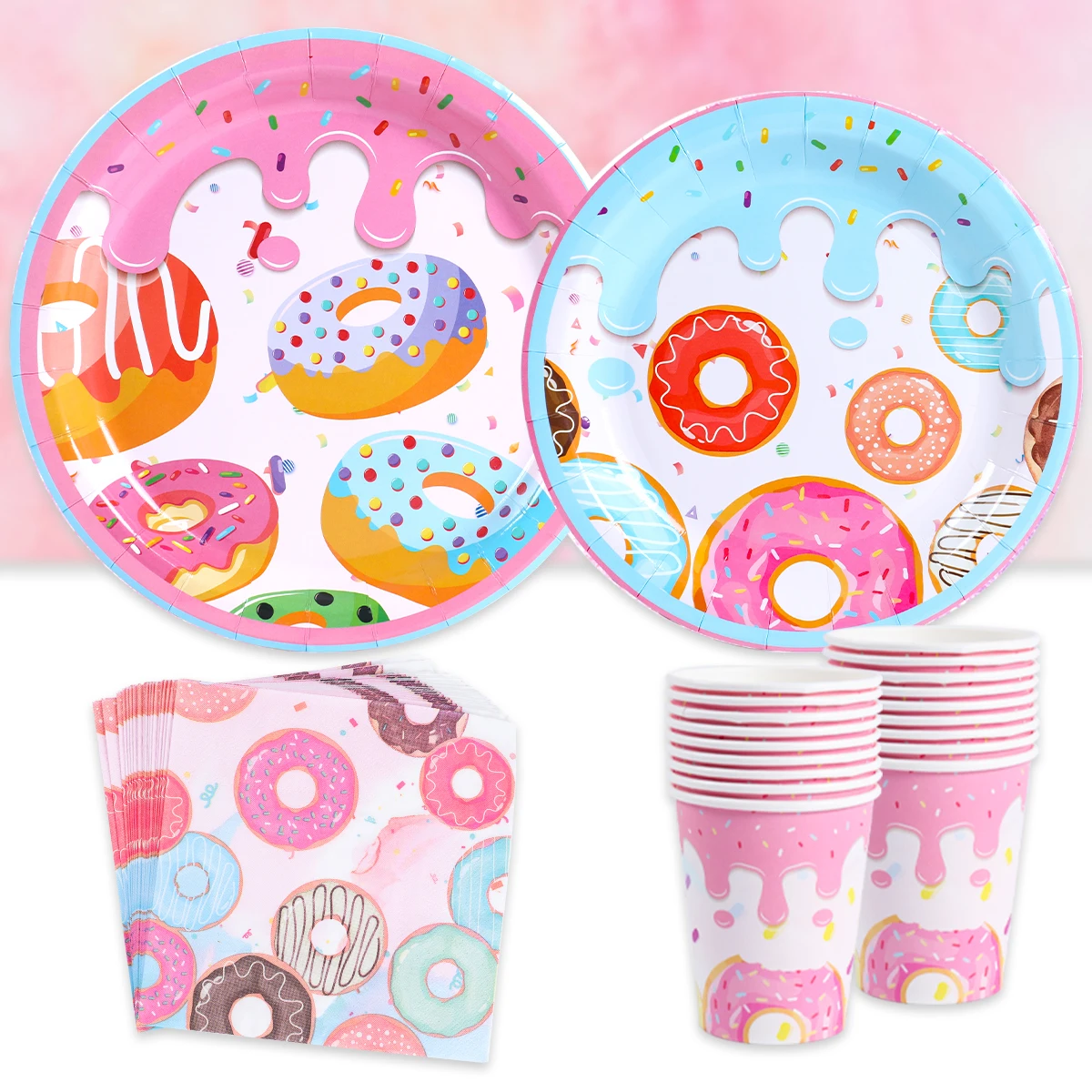 Donut Birthday Party Decoration Disposable Tableware Set Plate Cup ...