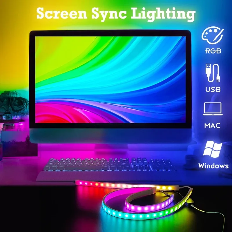 LED-Strip-Monitor-Backlight-para-Decora-o-Ambiente-Inteligente-Ilumina ...