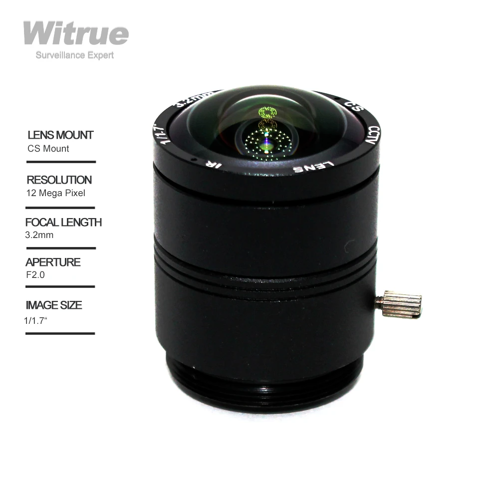 Witrue Hd 4k 12mp Cctv Lens 3.2mm Cs Mount 150 Degree Aperture F2.0 Format 1/1.7" Inch For ...