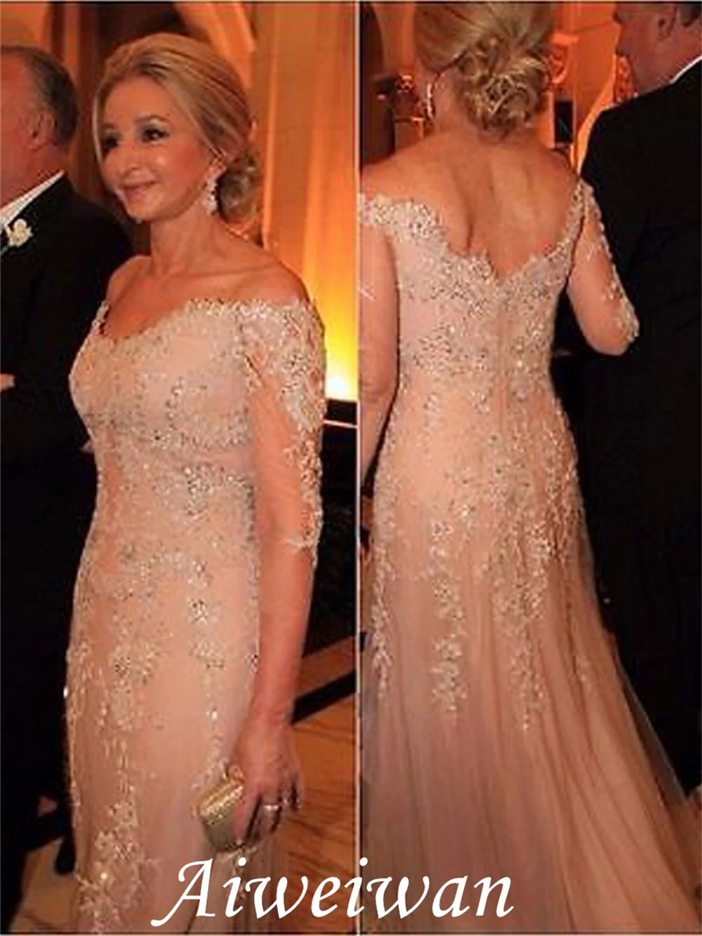 Vintage-Mother-of-The-Bride-Dresses-A-line-V-neck-3-4-Sleeves-Wedding ...