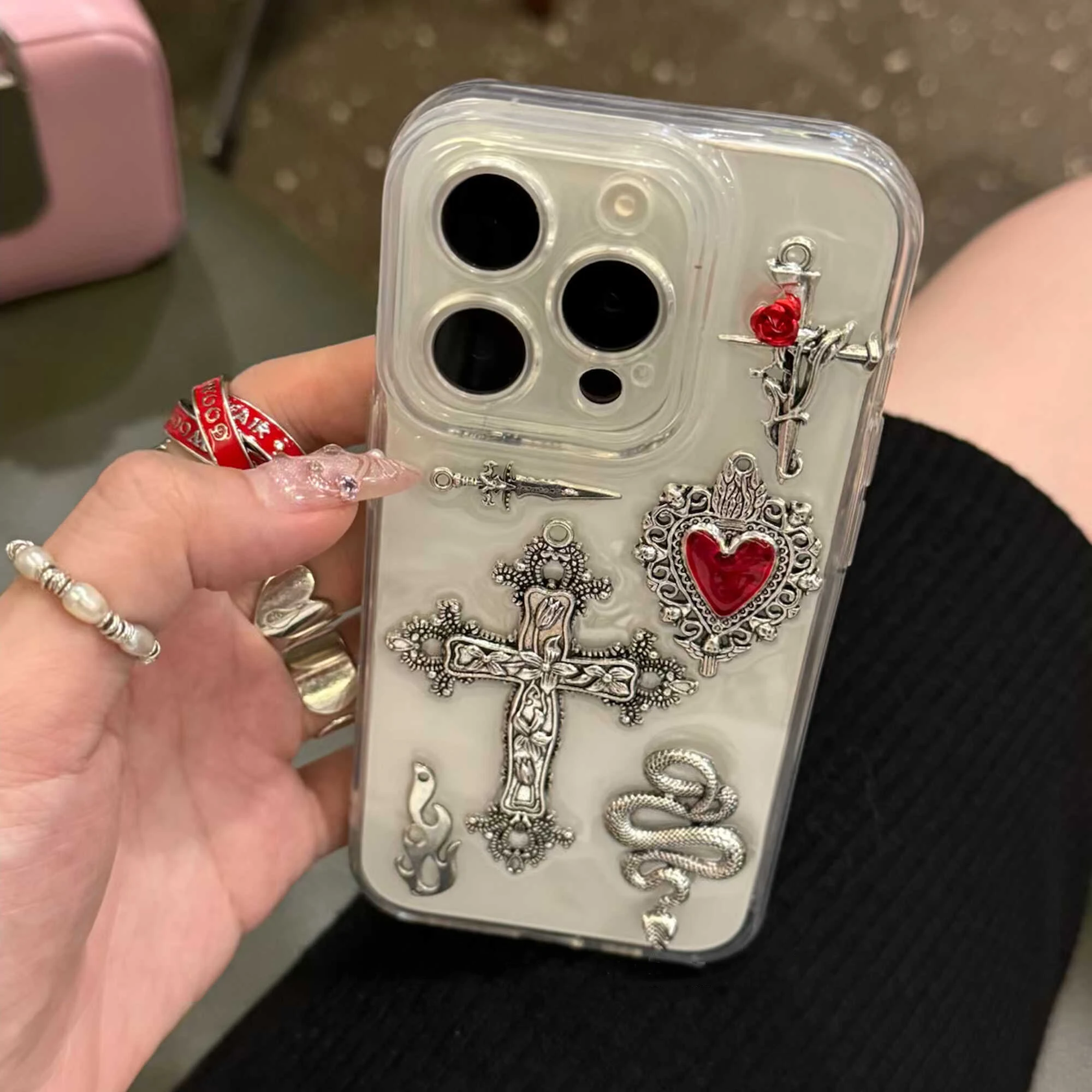 Punk-3D-Cross-Fire-Snake-Epoxy-Transparent-Phone-Case-For-iPhone-15-14 ...