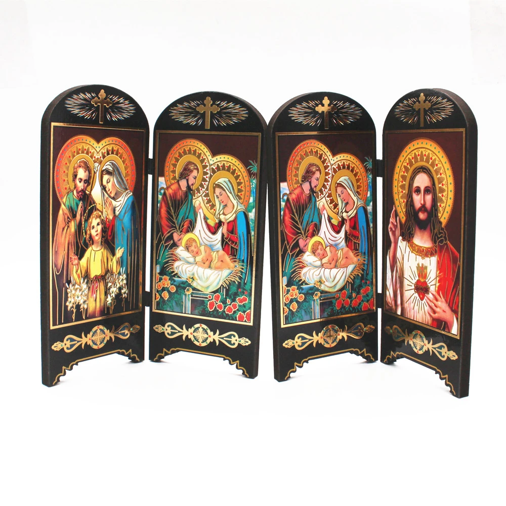 Orthodox Icons Catholic Wood Jesus Virgen Maria Double Screen Ornaments ...
