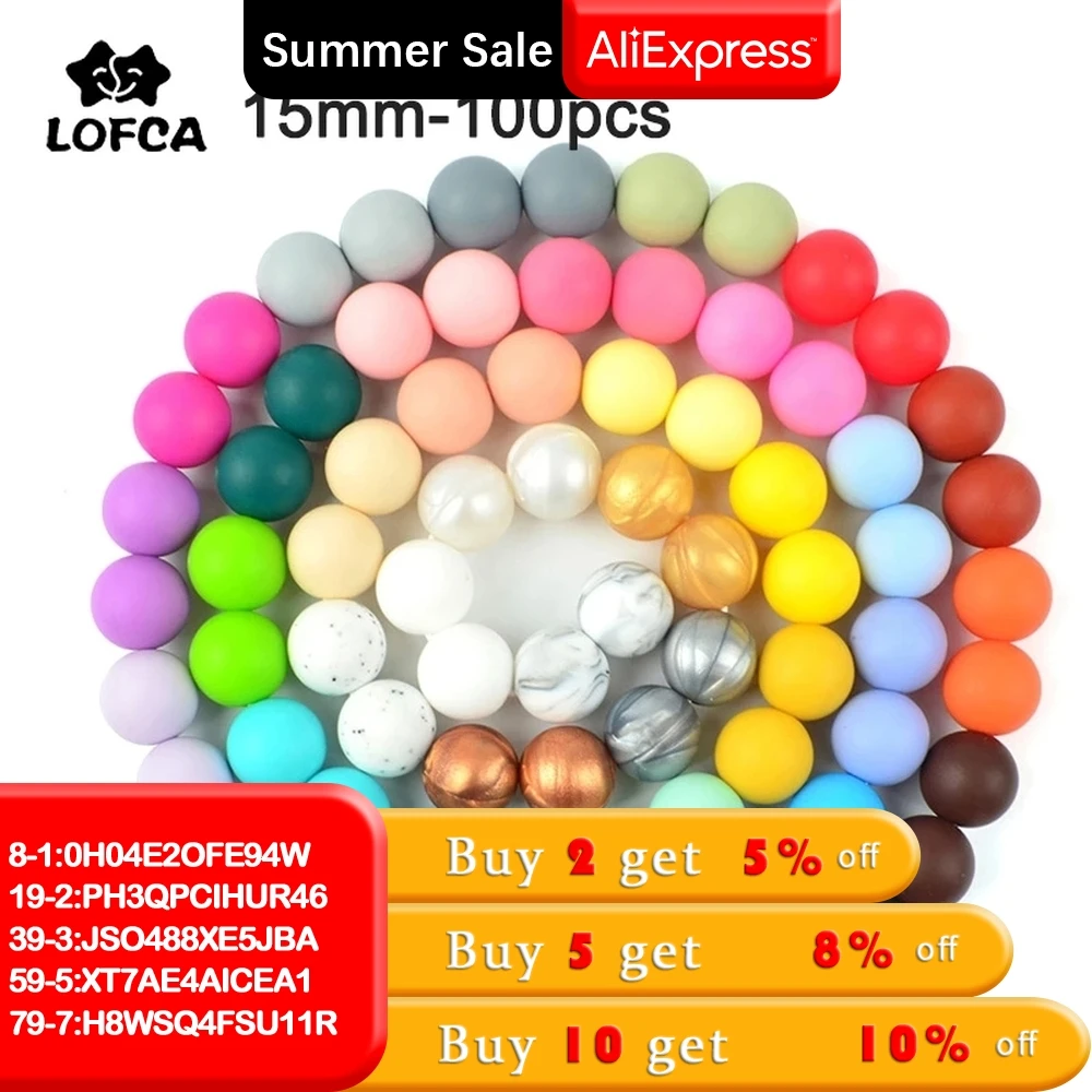 Lofca 15mm 100pcs Silicone Beads Food Grade Round Teether Beads Baby ...
