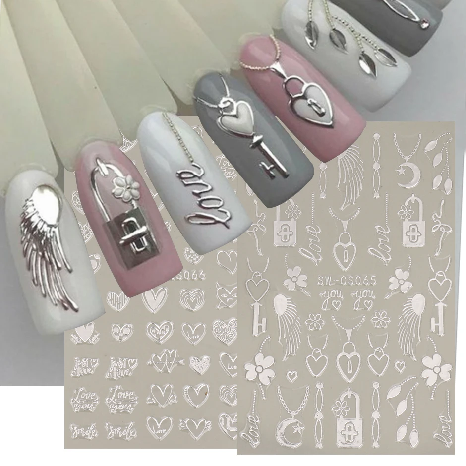 3D-Lock-Key-Sticker-for-Nails-Valentines-Metal-Silver-Love-Heart ...