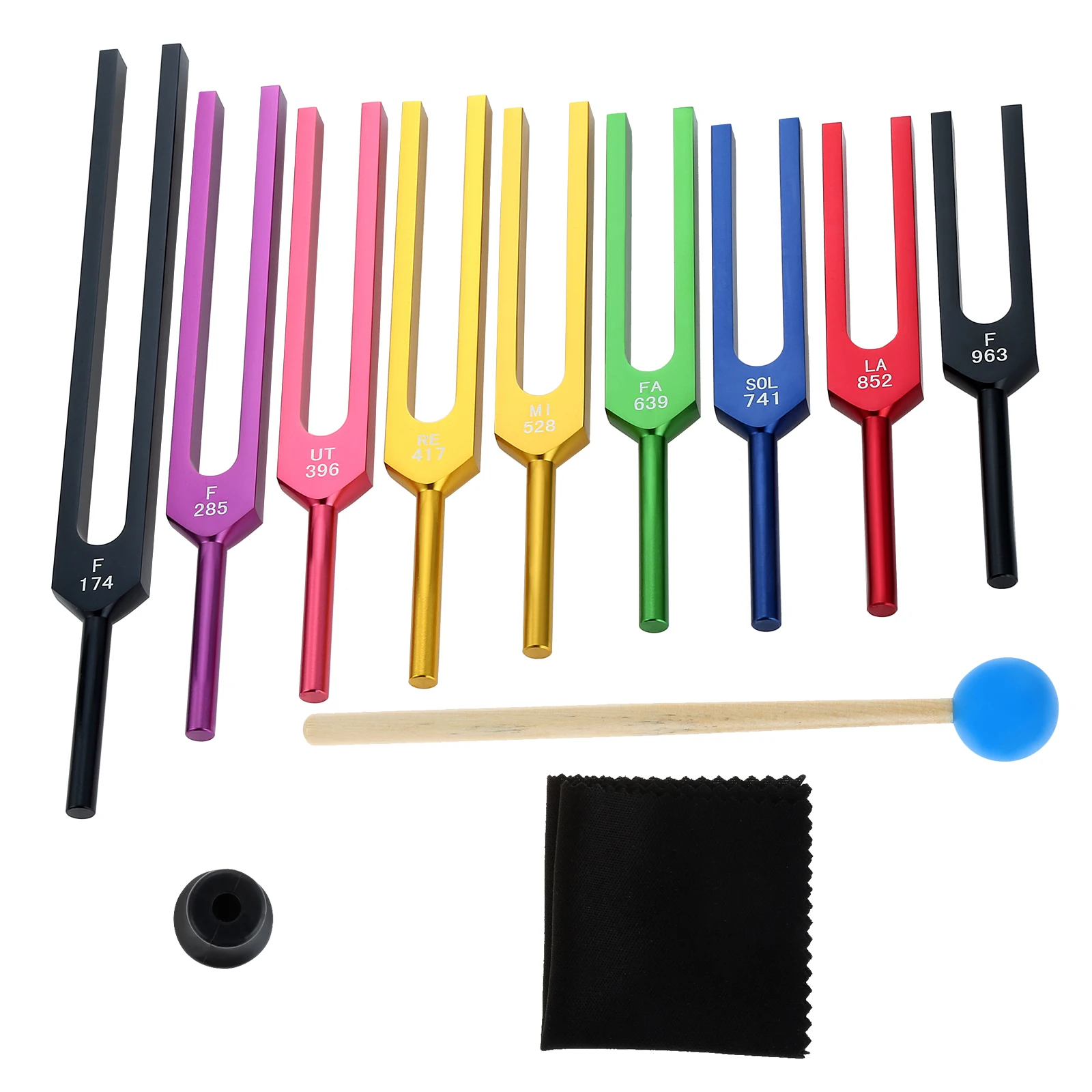 9pcs-set-Colorful-Solfeggio-Tuning-Fork-Hammer-174-285-396-417-528-639 ...