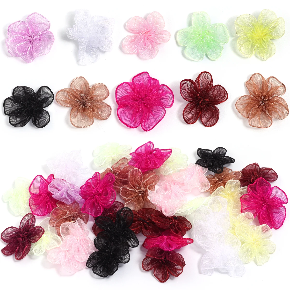 20Pcs/Lot 3cm Snow Gauze Fabric Flowers Five Petals Artificial Flower ...