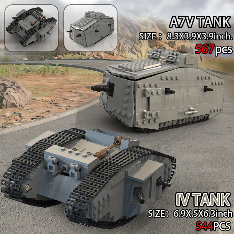 WW1-German-AV7-Military-Battle-Tank-Blocks-Model-Educational-WW1-Weapon ...