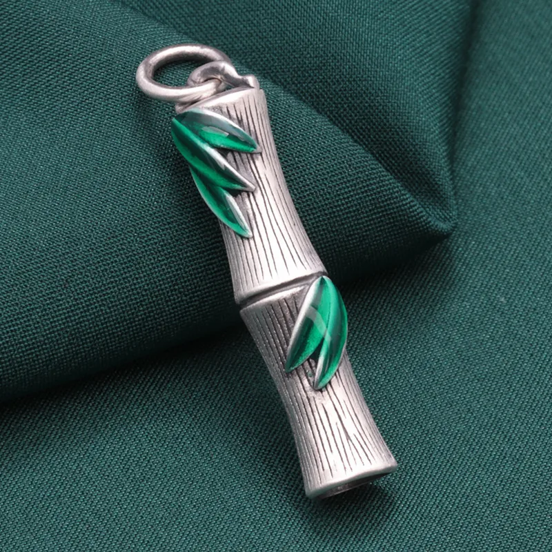 Ethnic-999-Silver-Bamboo-Branch-Leaf-Whistle-Pendant-Jewelry-Retro-Pure ...
