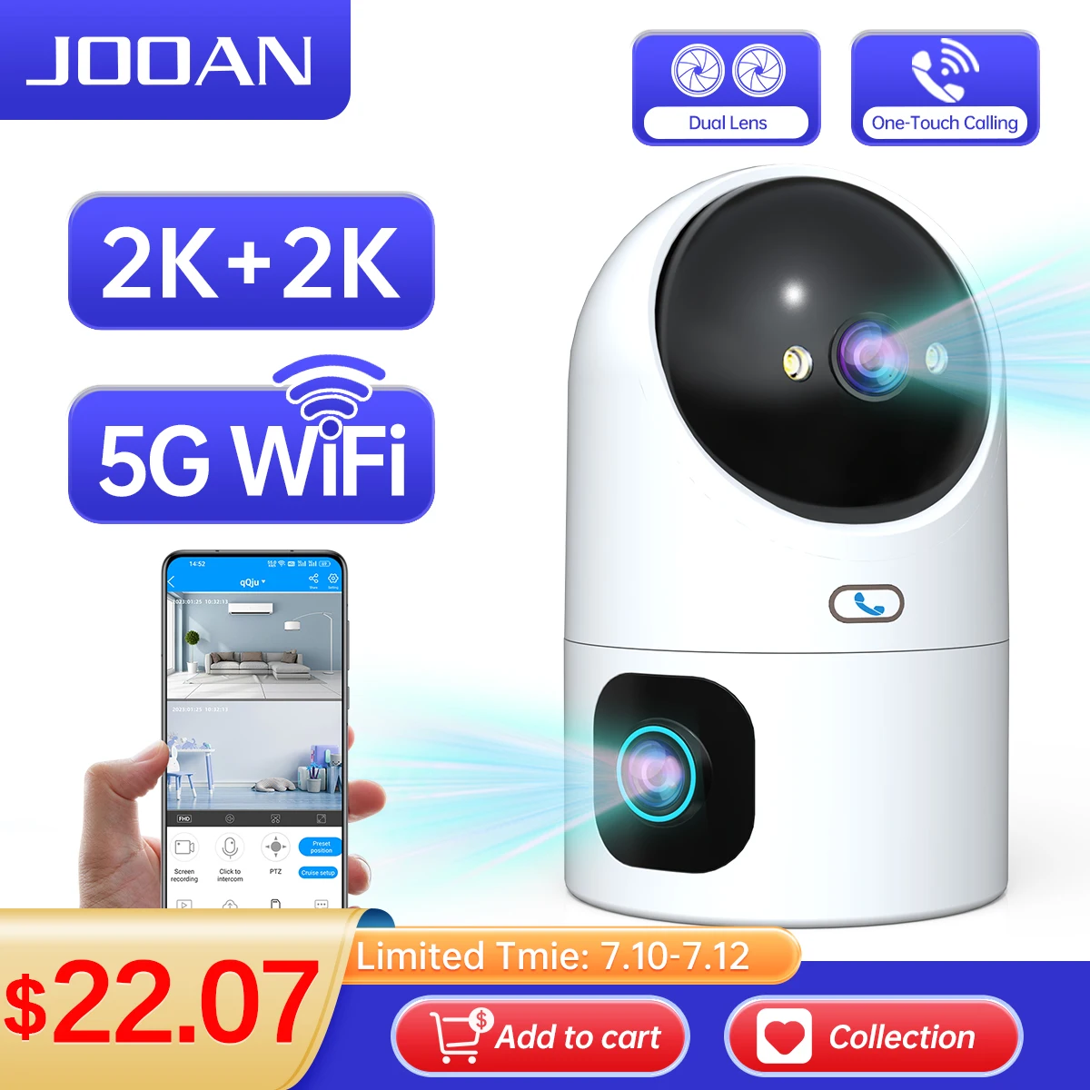 JOOAN-PTZ Câmera IP com Lente Dupla, Monitor de Bebê, Segurança ...