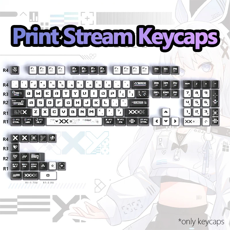 Black-White-Print-Stream-Pudding-Double-Shot-Keycaps-OEM-Profile-Custom ...