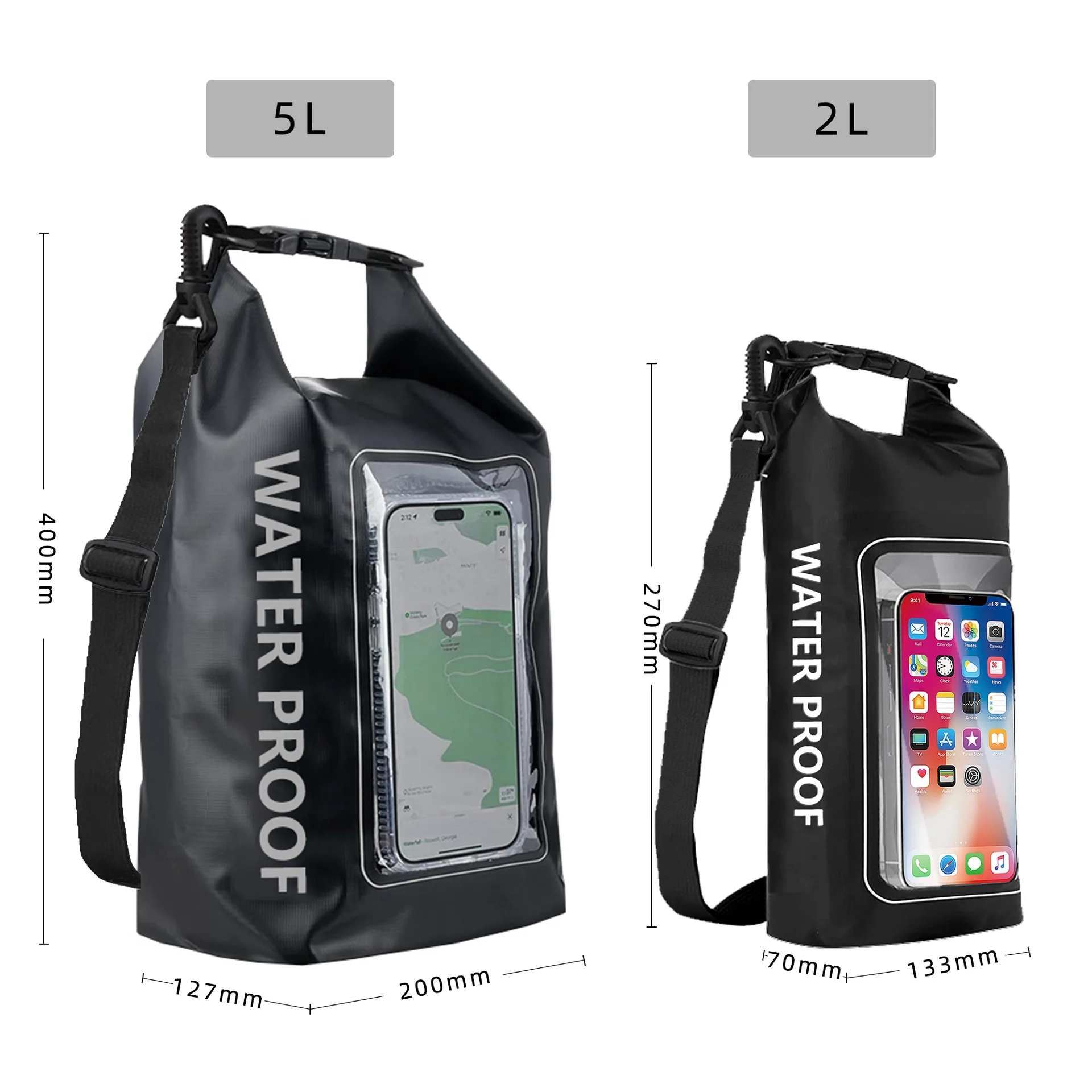 2L 5L Waterproof Phone Bag Swimming Gym Dry Bags Beach Pocket Backpack ...