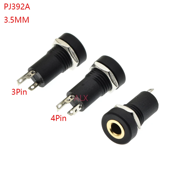 5PCS PJ392A 3.5MM Audio Jack Socket 3/4 Pole Black Stereo Solder Panel ...