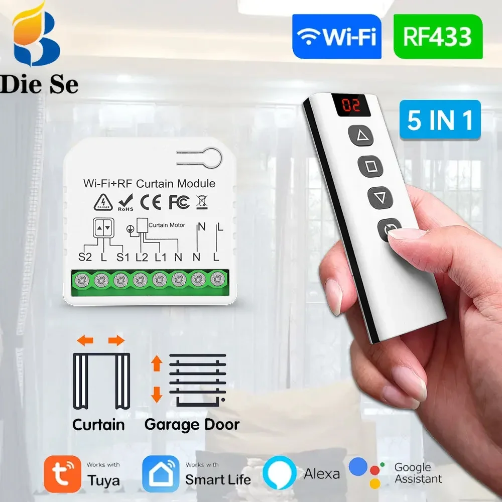 Wifi Rf Curtain Switch Tuya Smart Life Roller Shutter Module 433mhz 5-IN-1 Remote Control,for ...