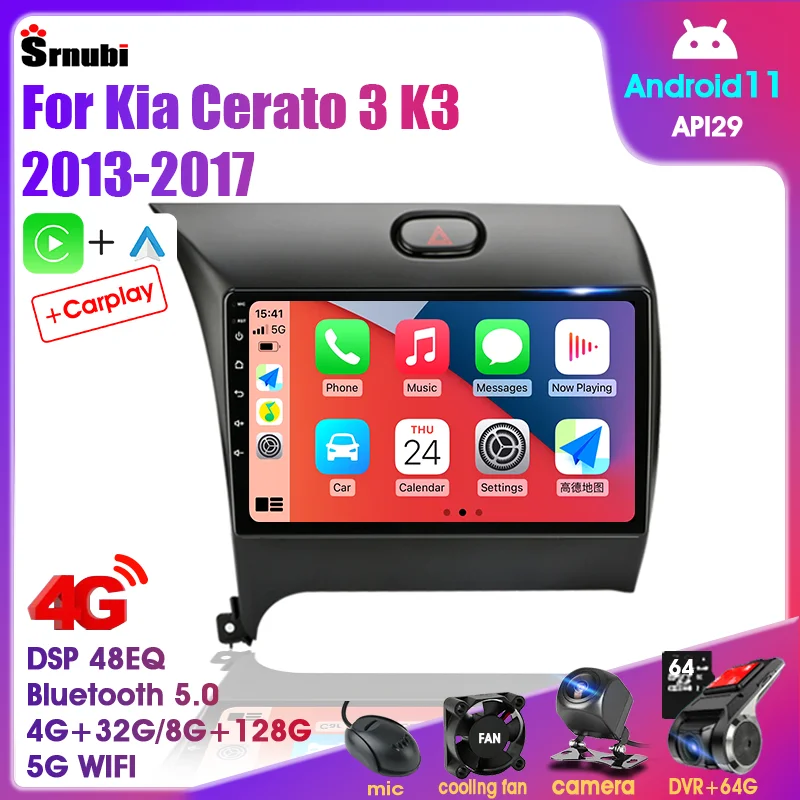 Android 11 Car Radio for Kia Cerato 3 K3 2013 2017 Multimedia 2Din GPS Navigation Carplay Head ...