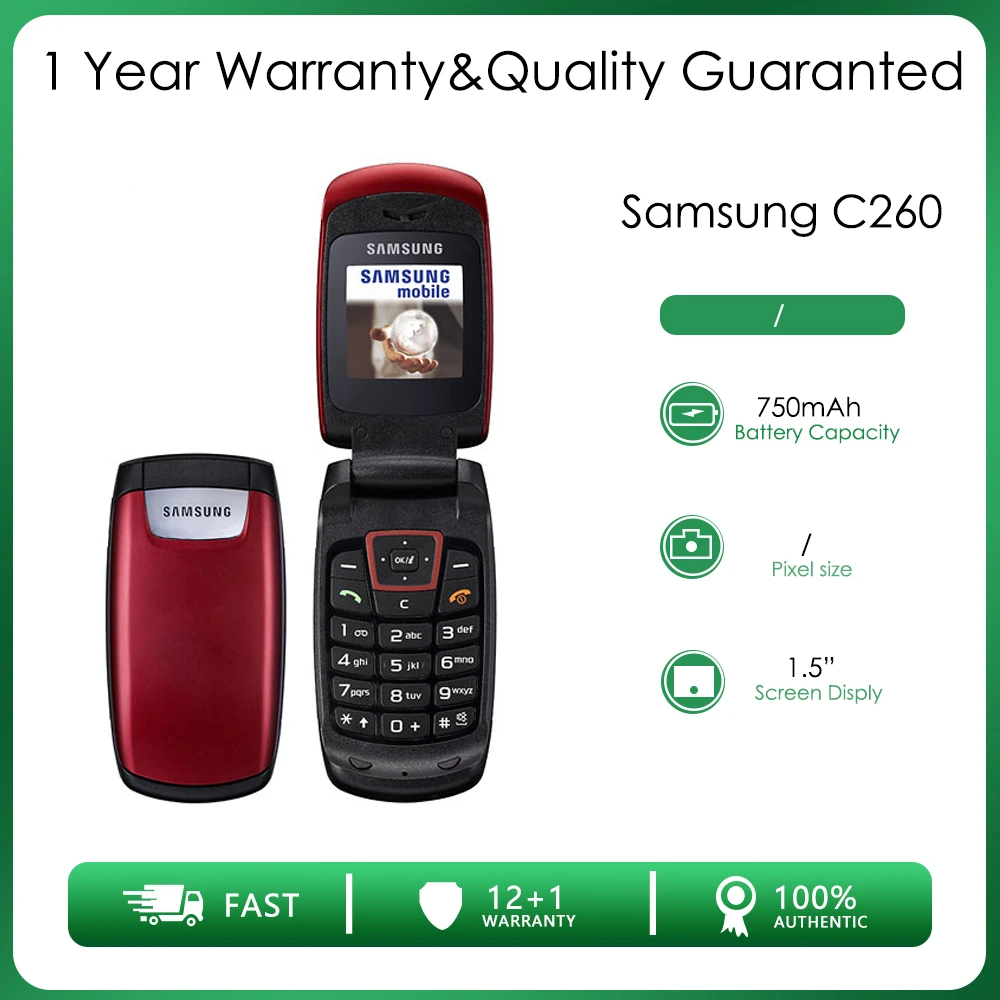 Original Samsung C260 Mobile Phone 1.5 Inch Screen 750mah Battery Gsm 900 / 1800 Unlocked ...