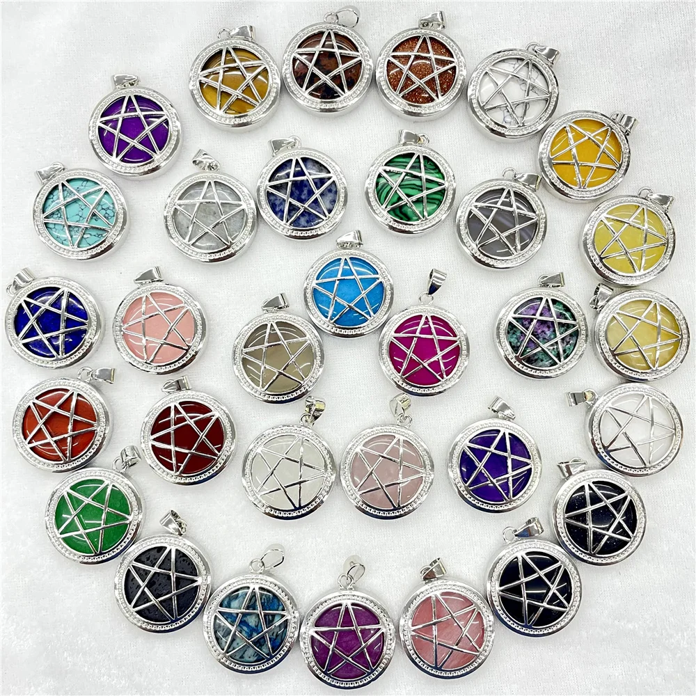 Natural-Stone-Quartz-Crystal-amethyst-agates-charm-round-five-pointed ...