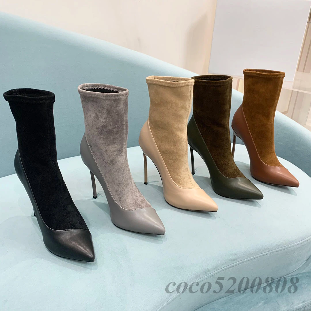 Pointed-Toe-Women-ShortBoots-Slip-On-Genuine-Leather-Fashion-Ankle ...