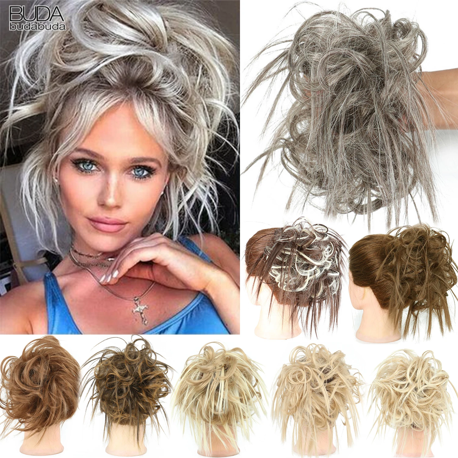 Synthetic Hair Bun Extensions Messy Curly Elastic Hair Scrunchies ...