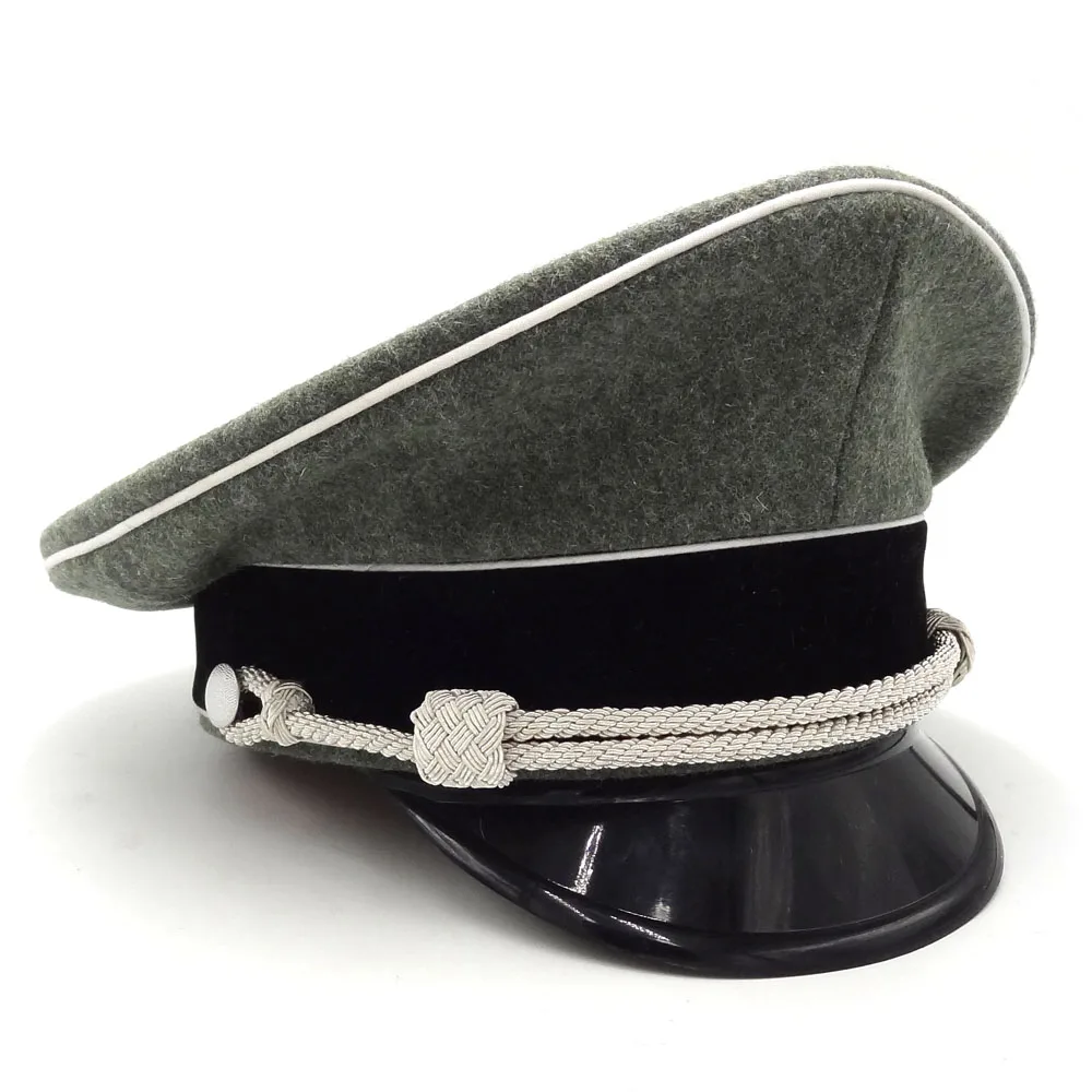 WWII German Elite Officer Wool Hat Visor Cap Green & Silver Chin Cord ...