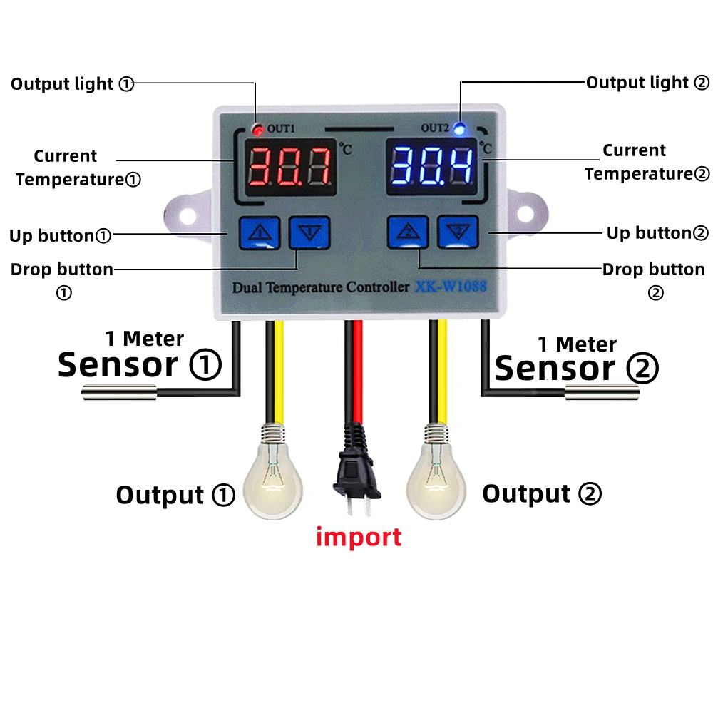 W1088-Dual-LED-Digital-Temperature-Sensor-Meter-Controller-Electric ...