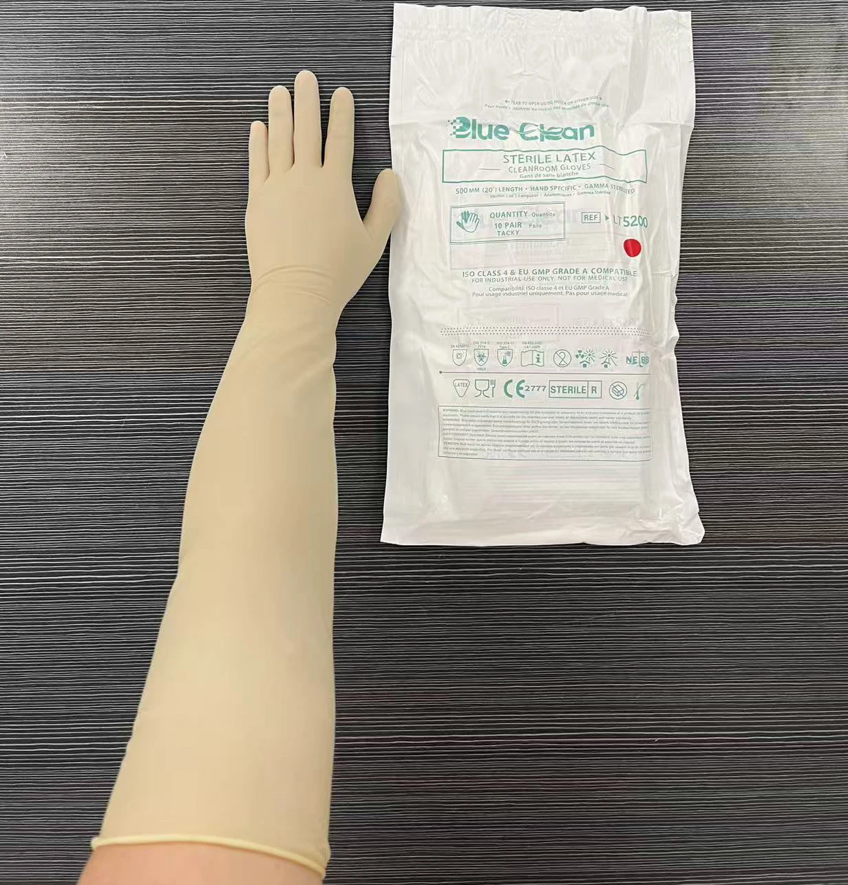 Blue Clean LT5200 (10 pairs) 20 inch cleanroom latex glove ISO class 4 ...