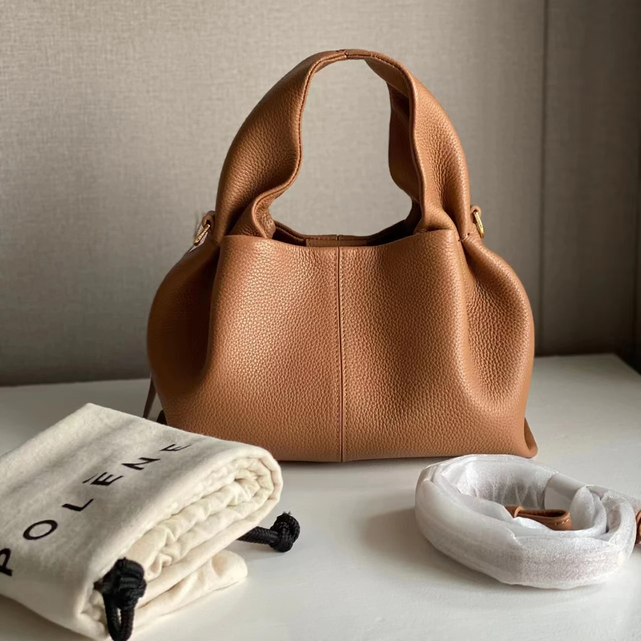 2023-Niche-design-POLENE-ladies-brown-leather-mini-shoulder-Messenger ...