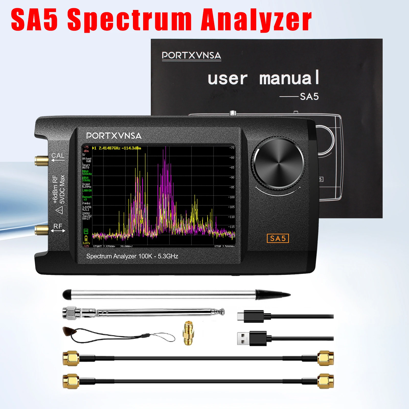 SA5 Handheld Spectrum Analyzer 100KHz-5.3GHz, 4-inch IPS LCD Signal ...