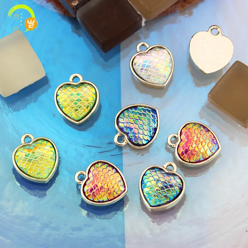10pcs/lot Peach Heart Fish Scale Colorful Alloy Drop Oil Charm Enamel ...