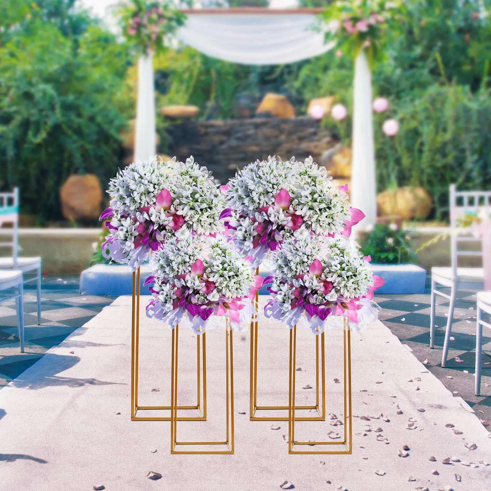 4Pcs-Gold-Flower-Floor-Stand-Metal-Column-Flower-Stand-Flower ...