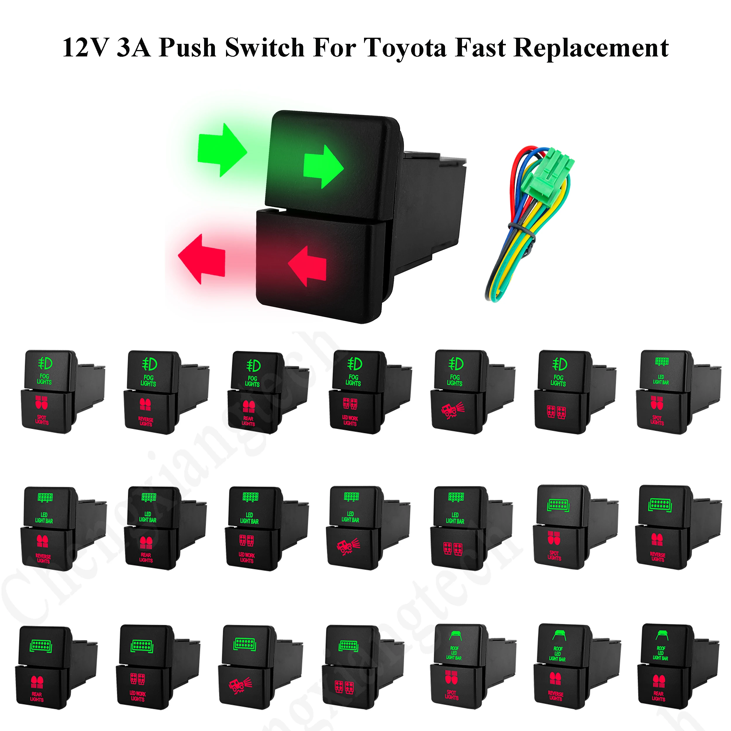 12V-Car-Dual-Push-Button-Switches-Green-Red-Led-Lights-UP-DOWN-LEFT ...