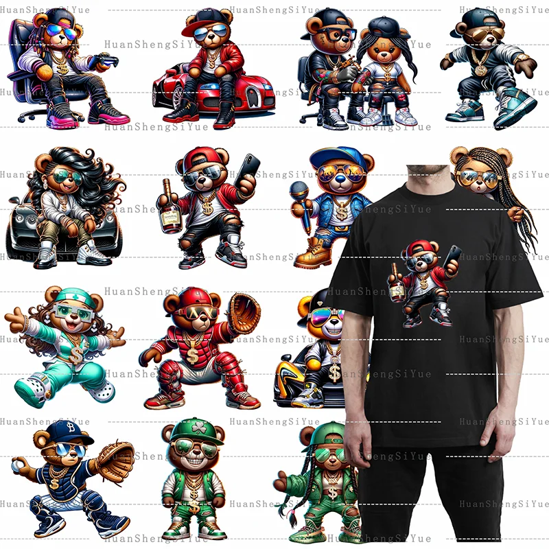Ironed Sticker Clothing DTF Cool Bear Fashion T-shirt Hoodie DIY Jacket ...