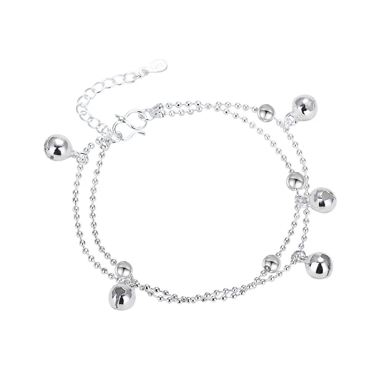 Sterling Silver Color Bracelets for Women 5 Little Bells Charm Hand ...