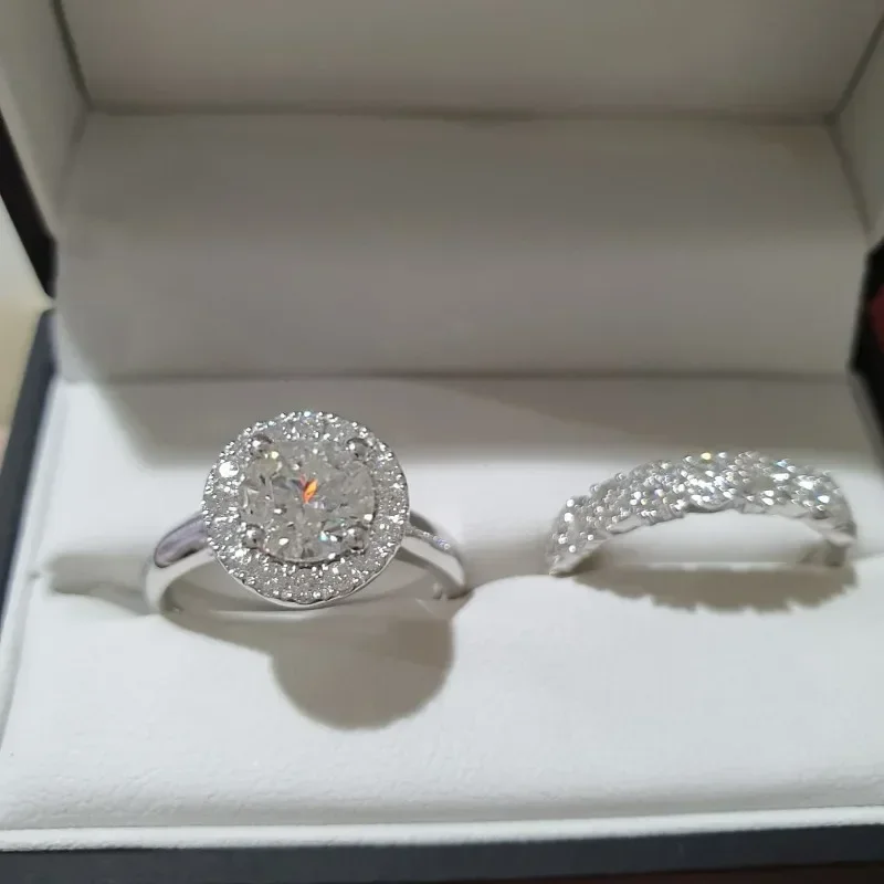 Elegant White Stone Zircon Luxury Engagement Silver Color Round Rings ...