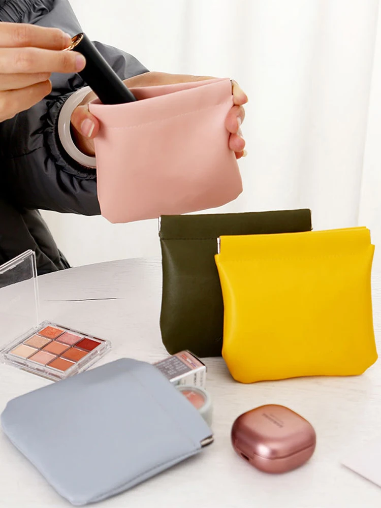 8-10-12cm-Mini-Pu-Storage-Bag-Solid-Color-Automatic-Closing-Portable ...