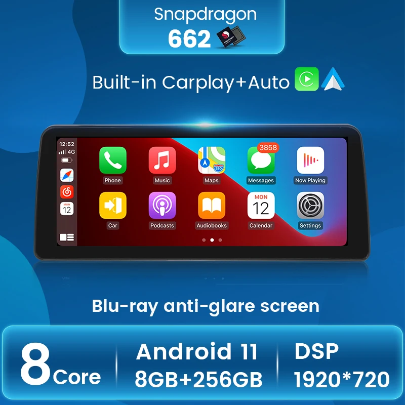 Snapdragon 662 android11 carplay carro dvd reprodutor de vídeo de rádio ...
