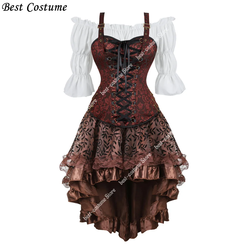 Pirate-Corset-Dress-Three-Piece-Sets-Black-Gothic-Corset-Top-Lace-Up ...