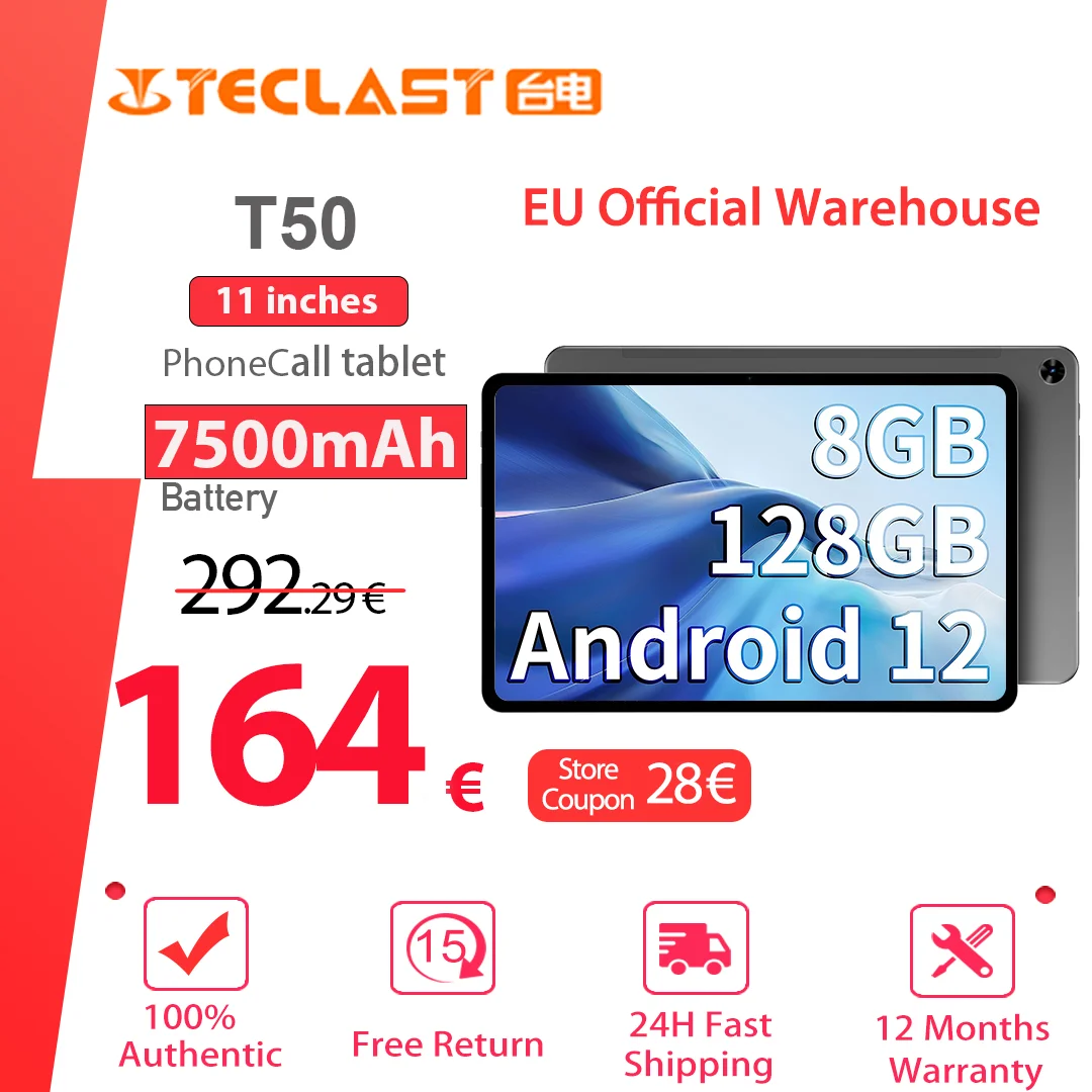 Teclast T50 11" 2K Tablet Android 12 2000x1200 8GB RAM 128GB ROM UNISOC ...