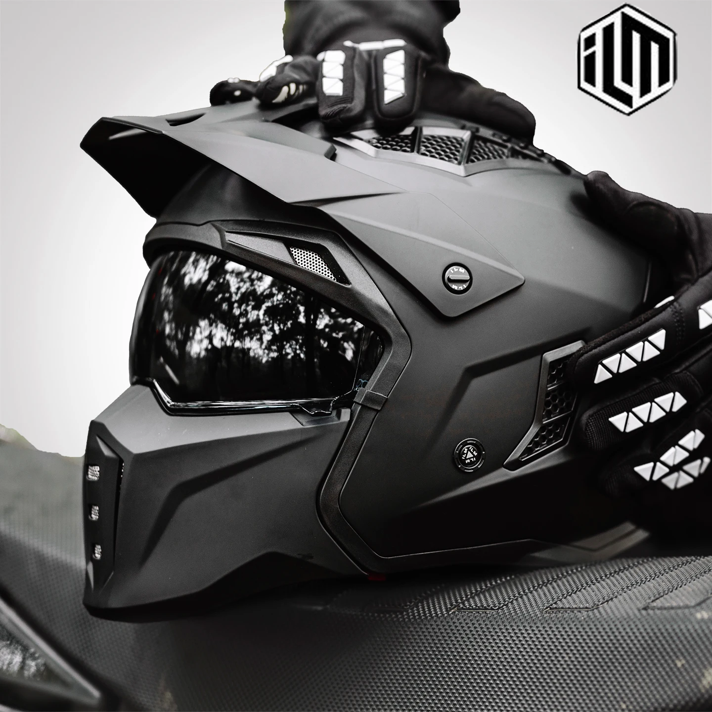ILM Retro JET Motorcycle Helmet Full Face Modular S Black Helmet ADV ...