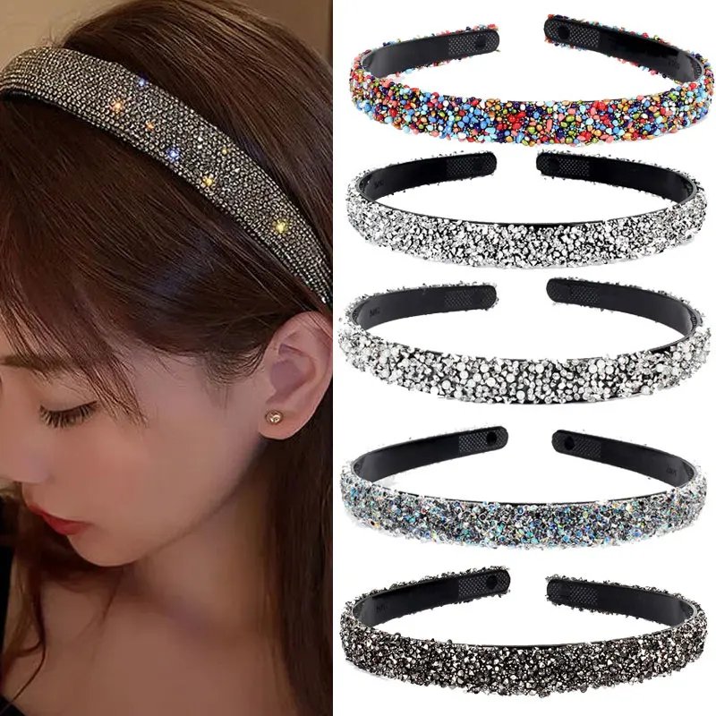 여성용 럭셔리 라인스톤 머리띠 우아한 크리스탈 진주 헤어 후프 머리 장식 패딩 숙녀 패션 헤어 액세서리 헤어 밴드
