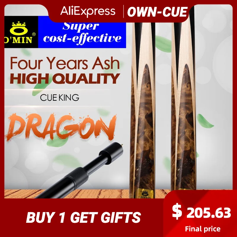 Original O'min Dragon Billiard Snooker Cue Tabby Maple Shadow Wood Butt ...