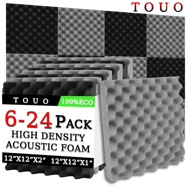 TOUO-Acoustic-Foam-6-12-24-Pc-Wall-Soundproofing-Egg-Trough-Sound-Proof ...