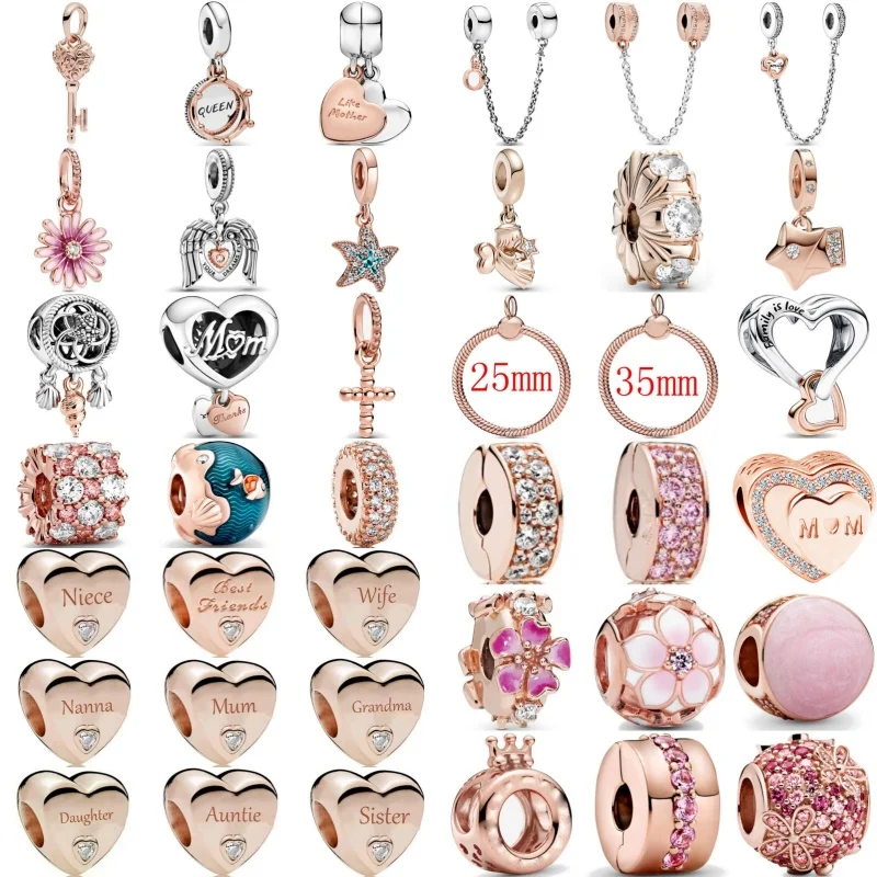 Neue-925-Sterling-versilberte-Ros-gold-Blume-Mutter-Anh-nger-Perlen ...