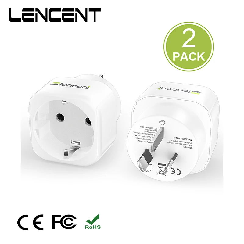 LENCENT-2-Pack-EU-to-AU-Travel-Adapter-Overload-Protection-Wall-Charger ...