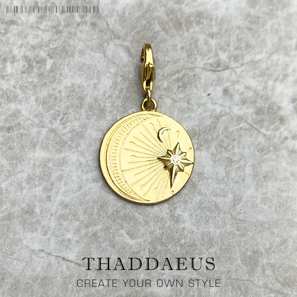 Vintage Moon & Star Charm For Women Men Trendy 925 Sterling Silver Gold ...