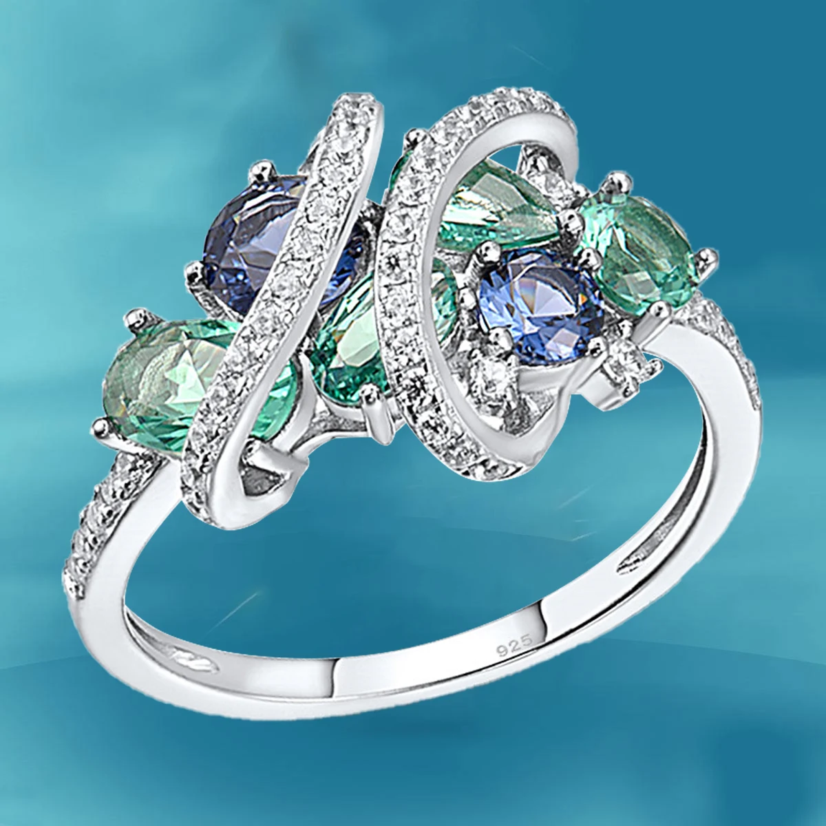 Luxury-Designer-Green-Blue-Crystal-Rings-for-Women-Wedding-Engagement ...